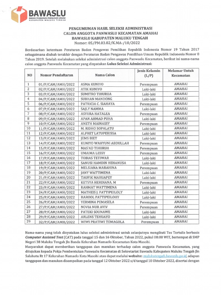 Pengumuman Kelulusan Administrasi | PDF