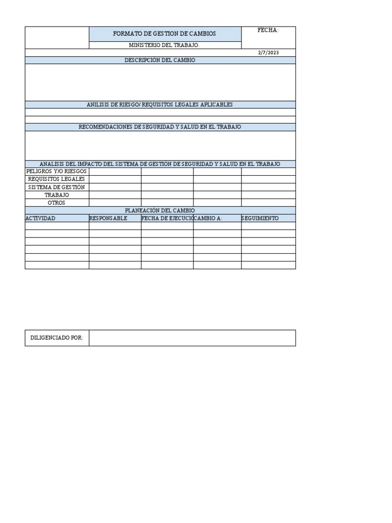 Formato Gestion de Cambios. | PDF