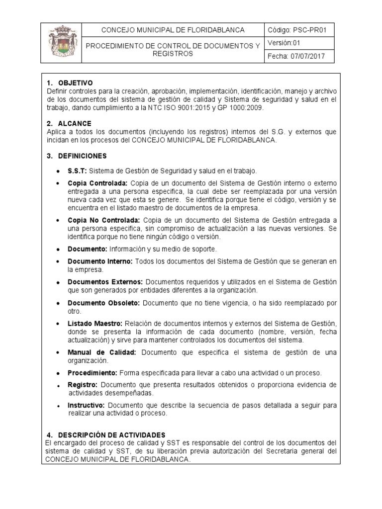 Procedimiento de Documentacion y Control de Documentos. | PDF | Sistema de manejo de calidad