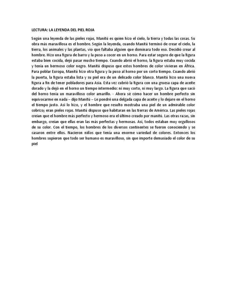 Lectura La Leyenda Del Piel Roja | PDF