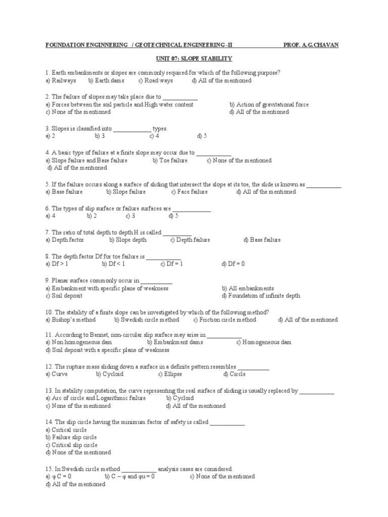 This Set of Foundation Engineering Multiple Choice Questions | PDF ...
