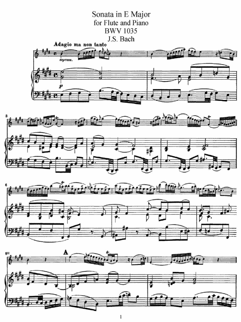 J. S. Bach Flute Sonata BWV 1035 (Piano) | PDF