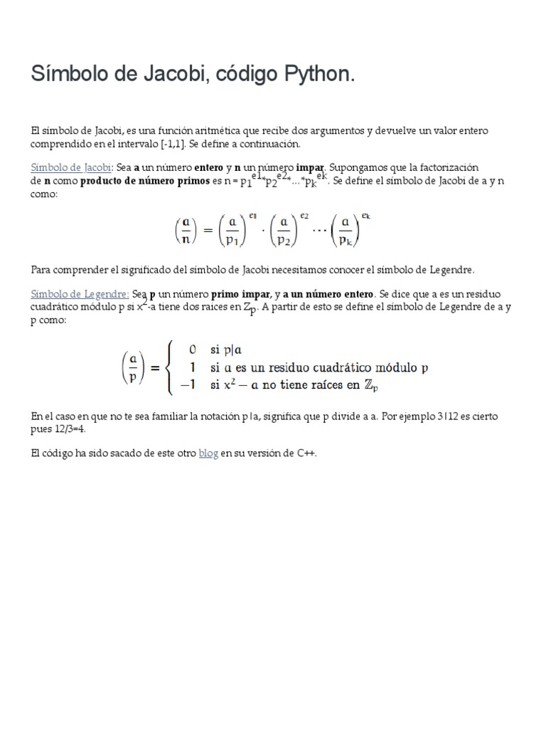 Símbolo de Jacobi, Código Python. - Yus' Blog | PDF