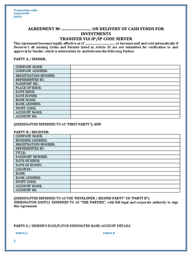 Cash Funds Transfer Agreement via IP | PDF | Arbitration | Payments