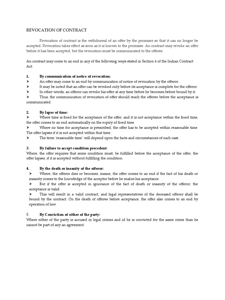 Methods of Revoking a Contract: Communicating Notice of Revocation ...