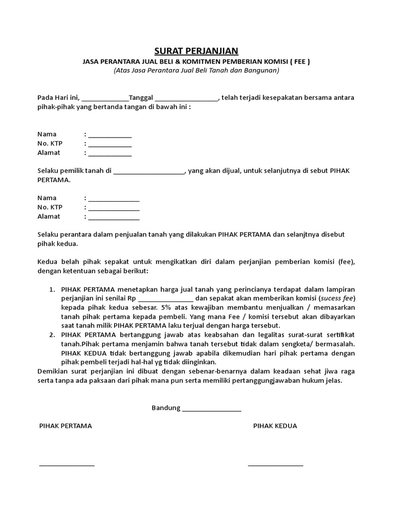 Surat Perjanjian Sukses Fee | PDF