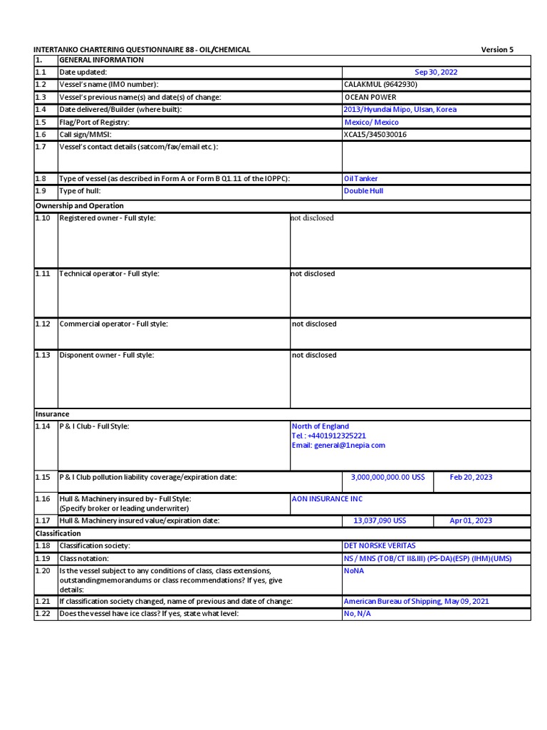 INTERCARGO Q88 Questionnaire Overview | PDF | Tonnage | Marine Propulsion