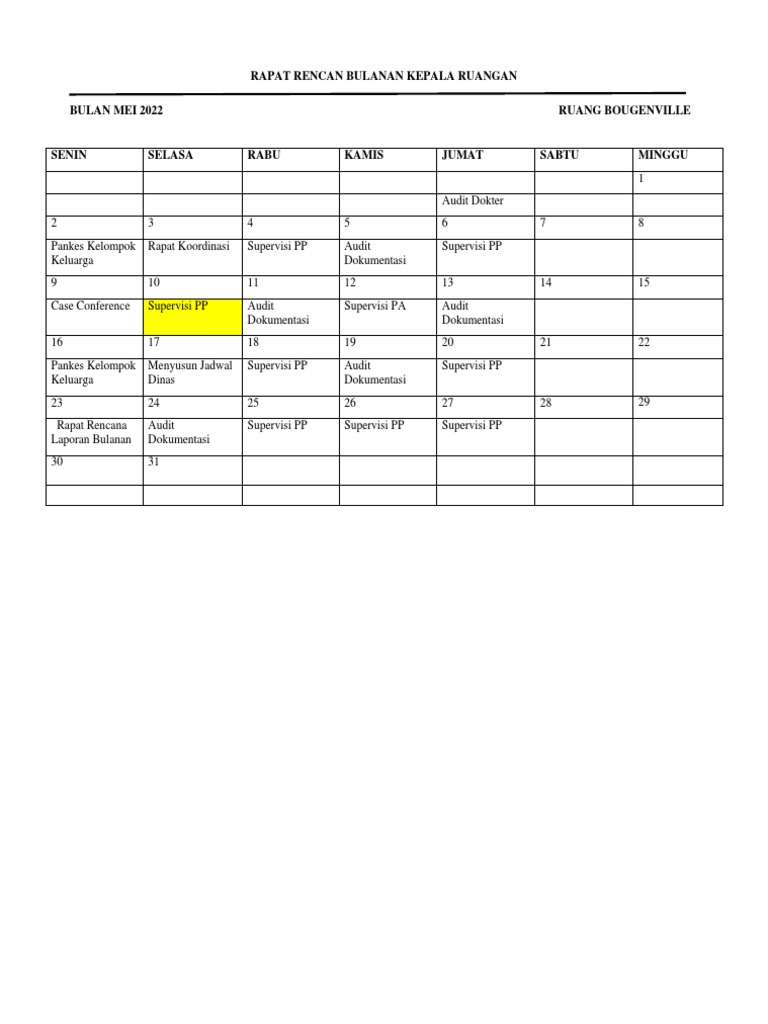 Rencana Bulanan KARU 10 Mei 2022 | PDF