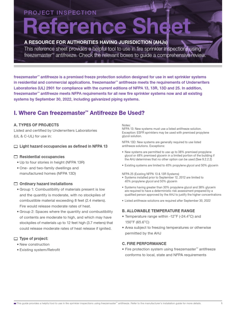 Freezemaster AHJ Reference Sheet | PDF | Fire Sprinkler System | Gallon