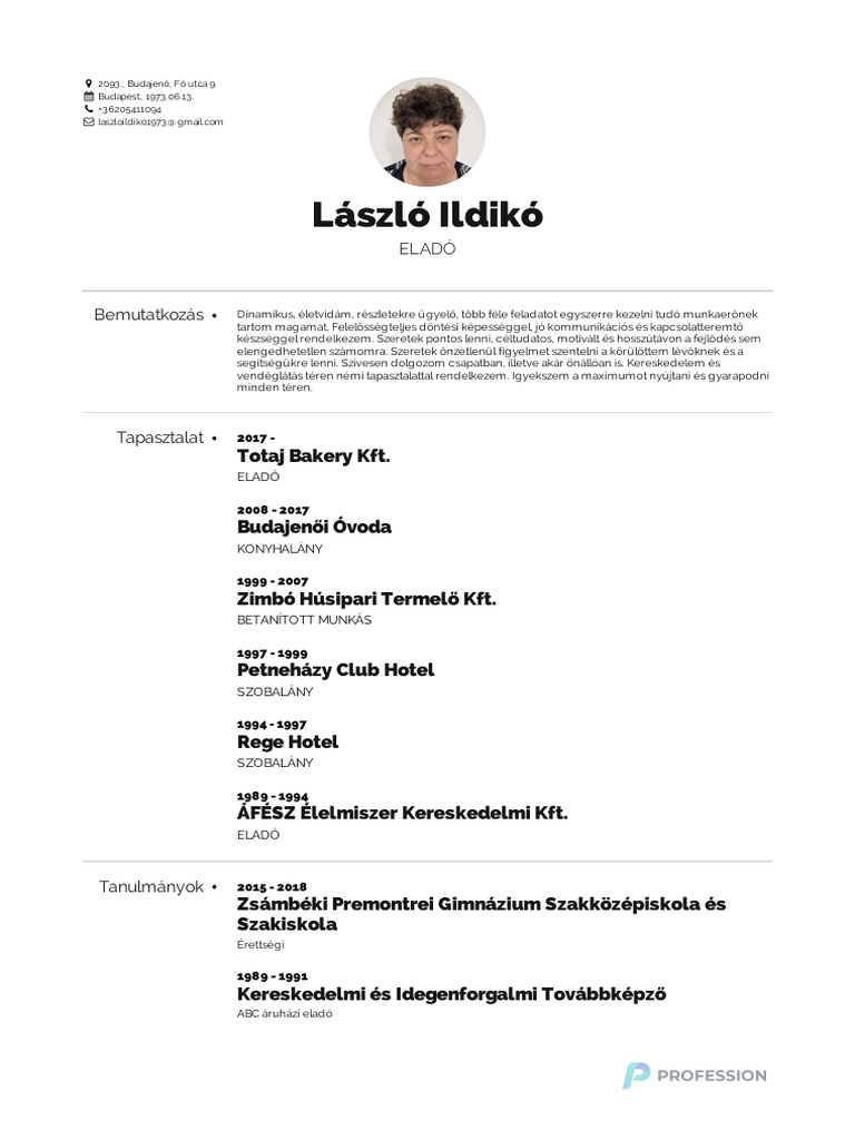 László Ildikó Önéletrajz | PDF