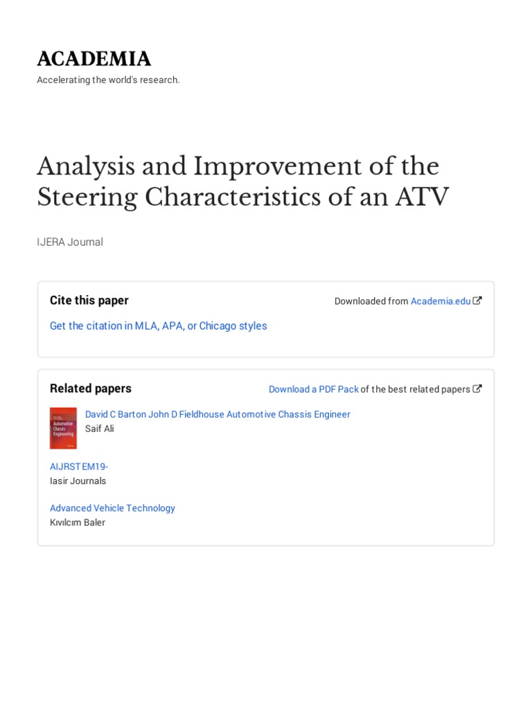 Improving Steering Performance of an ATV Through Design Analysis and Simulation | PDF | Steering ...
