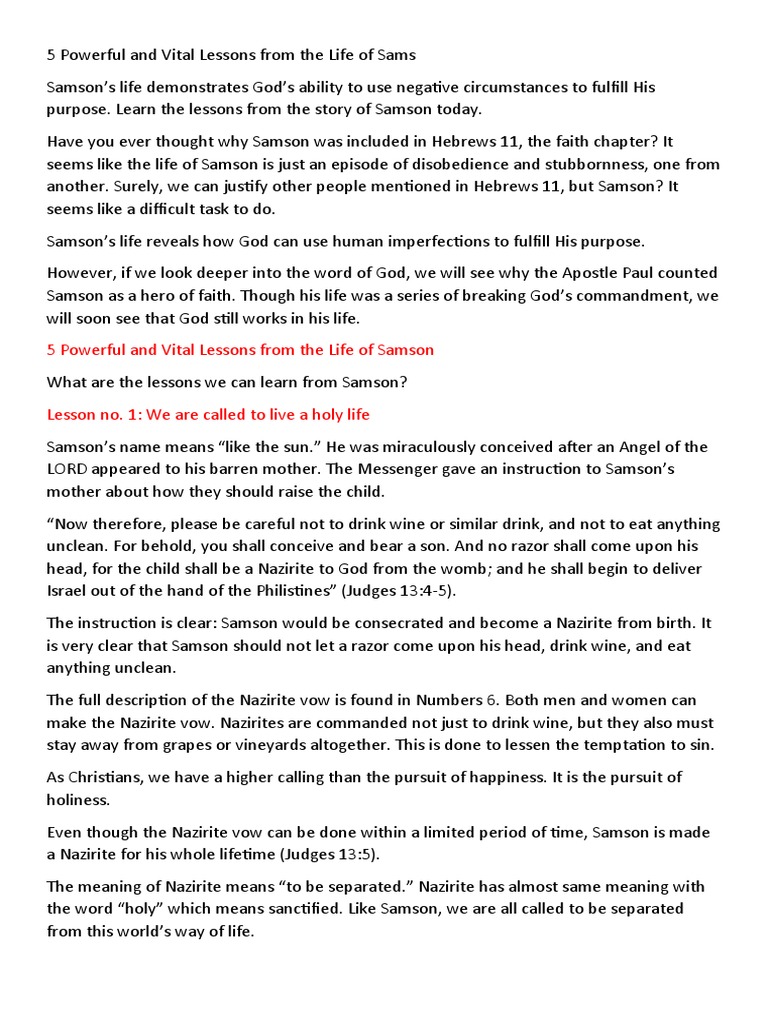 5 Important Things in The Life of Samson | PDF | Samson | God
