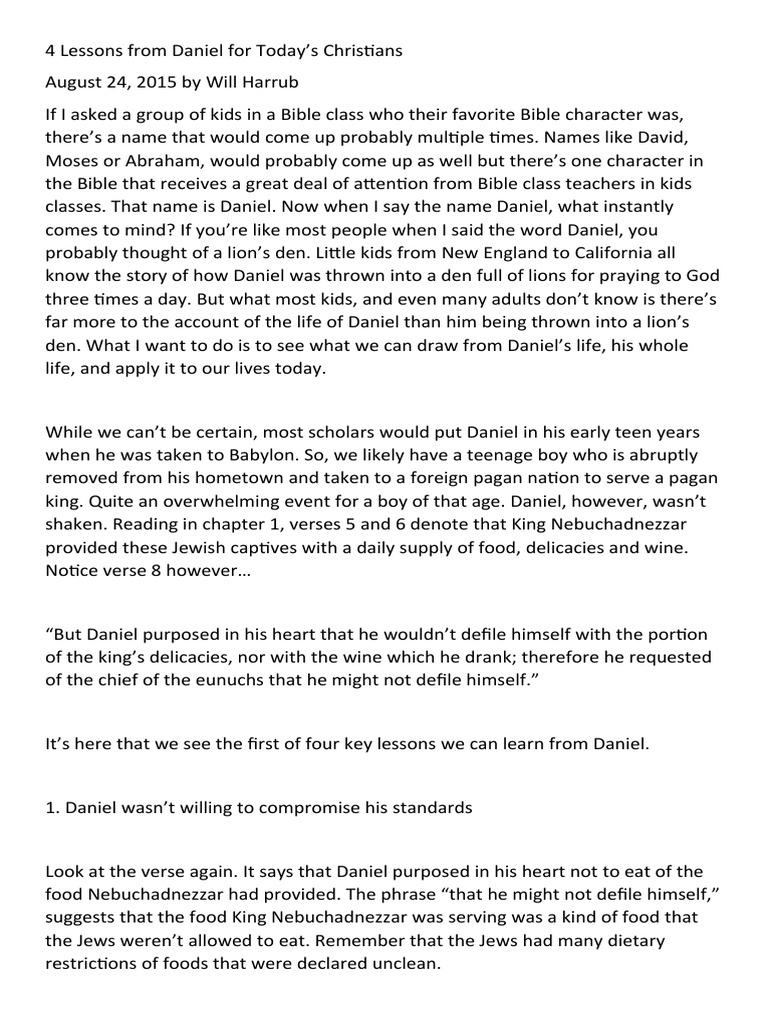4 Lessons From Daniel For Today | PDF | Daniel (Biblical Figure) | Book ...