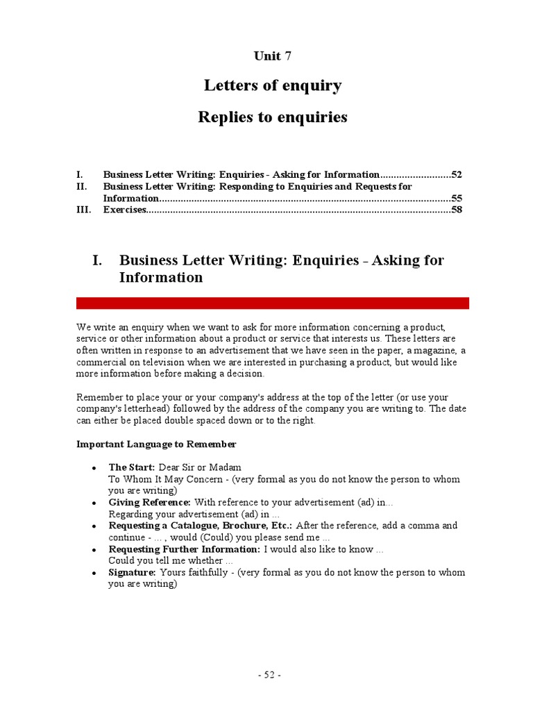 C7 - Letter of Enquiry | PDF