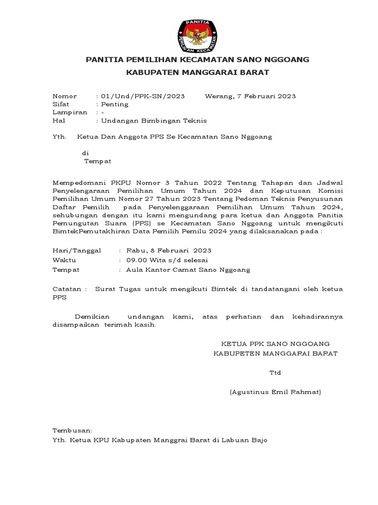 Undangan Bimtek Pps Se Kecamatan Sano Nggoang | PDF