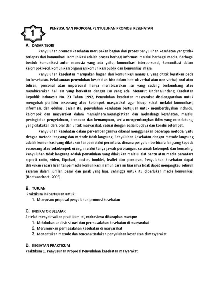 Penyusunan Proposal Penyuluhan Komunikasi, Promkes Dan Epidemiologi | PDF