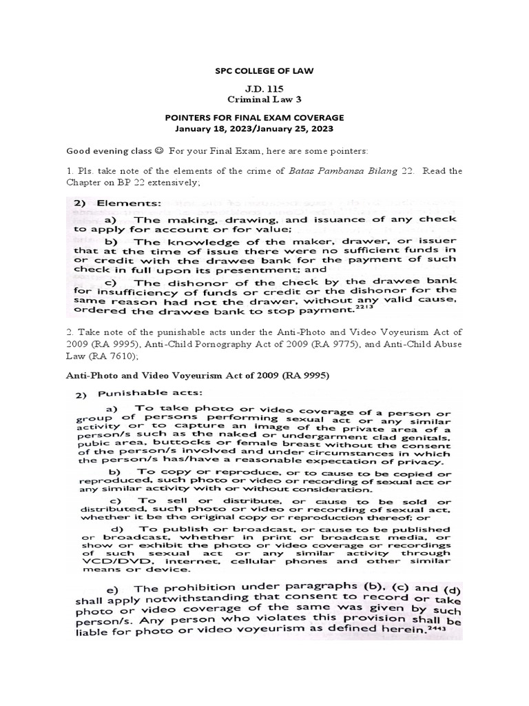 Final Exam Pointers for Criminal Law | PDF | Law
