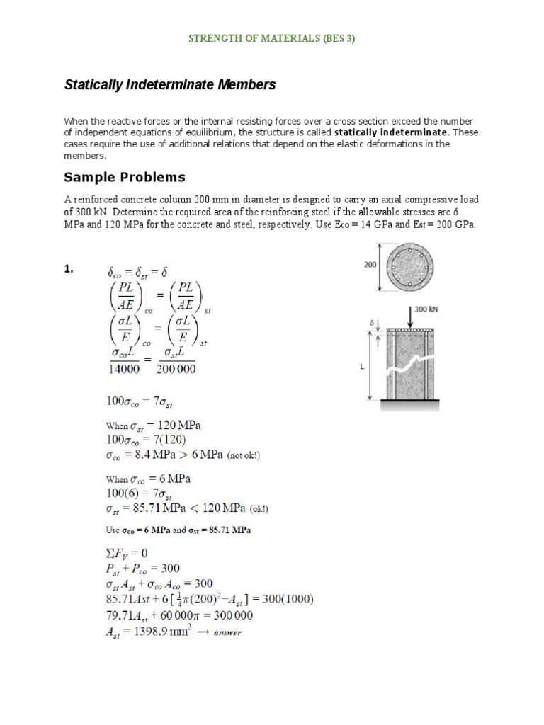 Statically Indeterminate Members | PDF | Stress (Mechanics) | Strength Of Materials