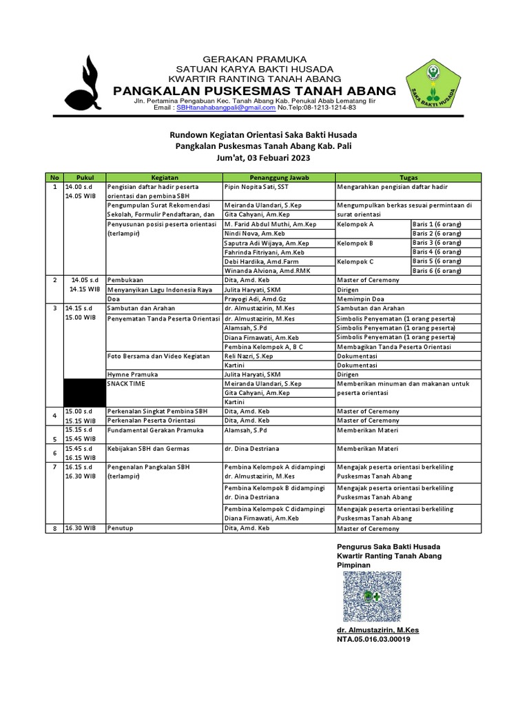 Rundown Orientasi SBH | PDF