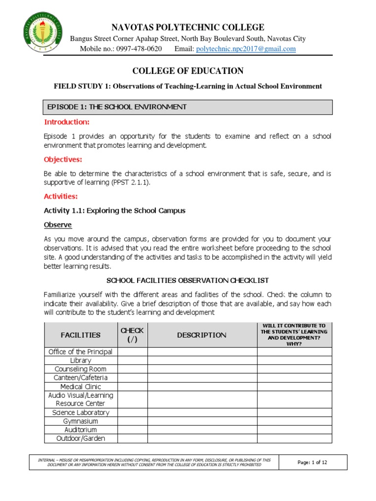 FS 1 EPISODE 1 - The School Environment | PDF | Classroom | Learning