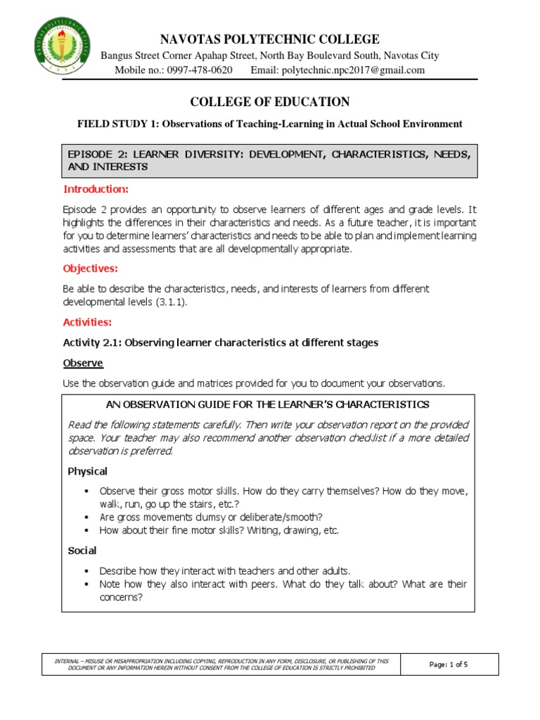 FS 1 EPISODE 2 - Learner Diversity, Developmental Characteristics, Needs, and Interests | PDF ...