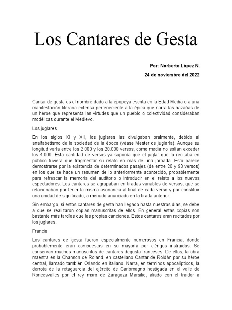 Los Cantares de Gesta | PDF