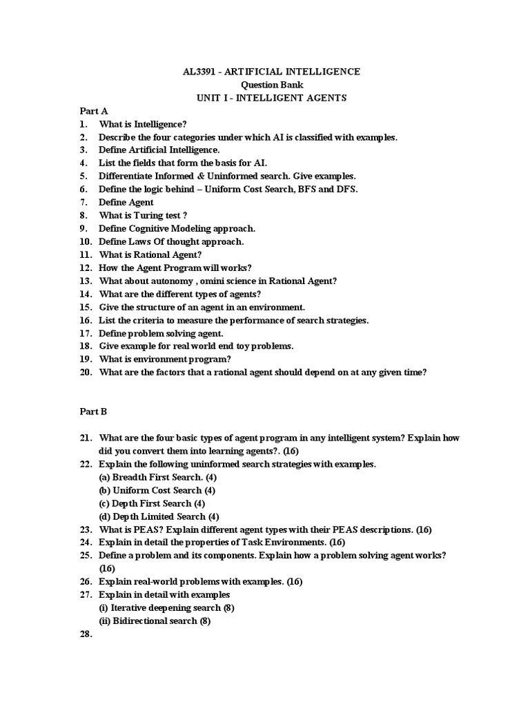 AI - Unit I QB | PDF