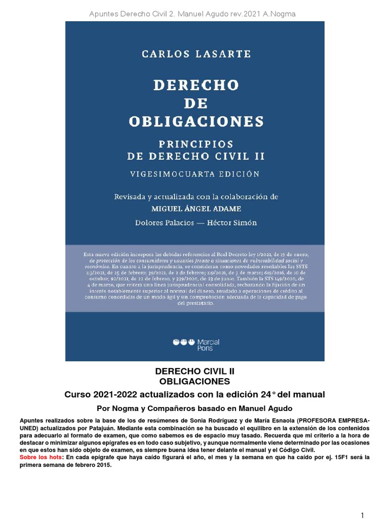 Civil Obligaciones Apuntes Pdf Pagos Derechos