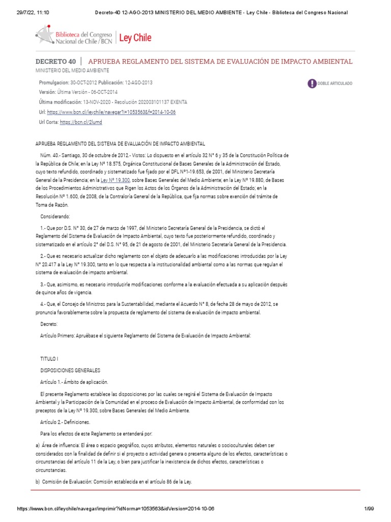Decreto-40 12-AGO-2013 MINISTERIO DEL MEDIO AMBIENTE - Ley Chile - Biblioteca Del Congreso ...