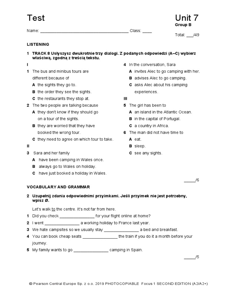 Focus1 2E Test Unit7 GroupB 1kol | PDF | Transport