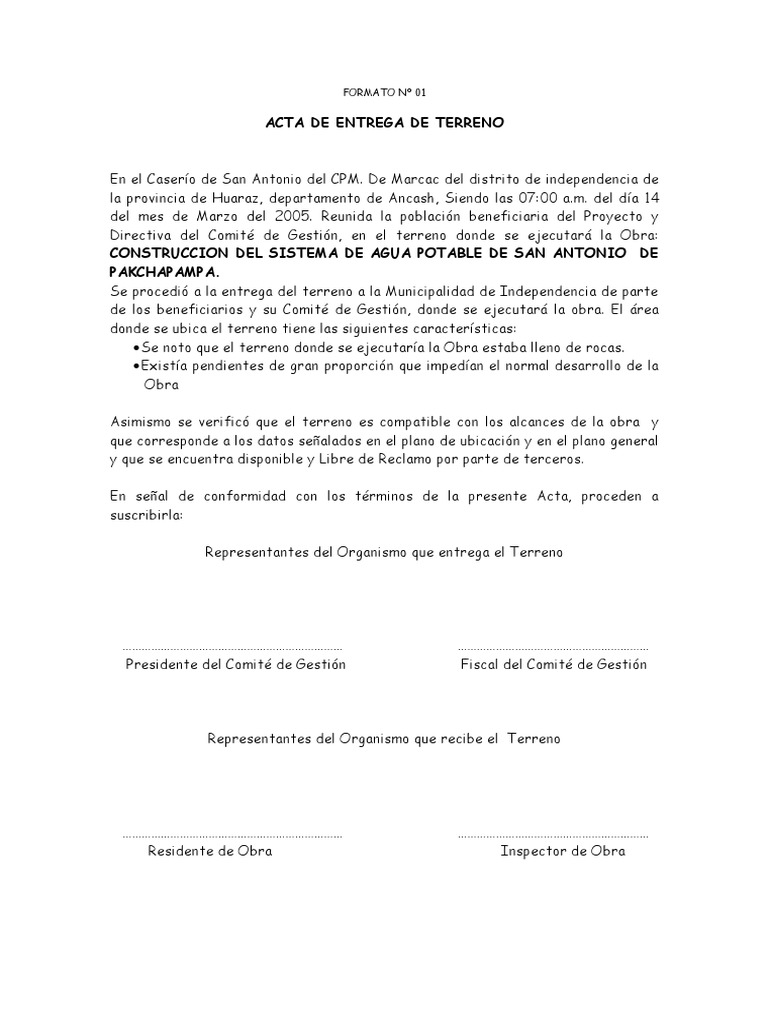 Ejemplos de Actas | PDF | Ingeniería Ambiental | Agua
