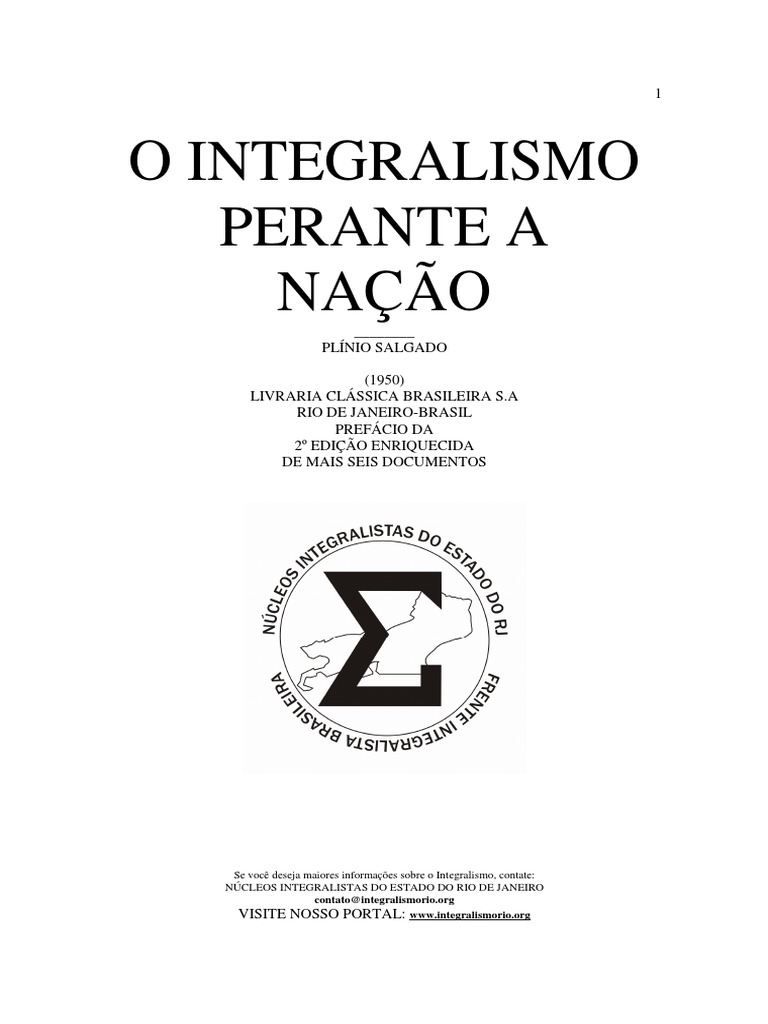 O Integralismo Perante A Nação - Plínio Salgado | PDF | Estado | Economia