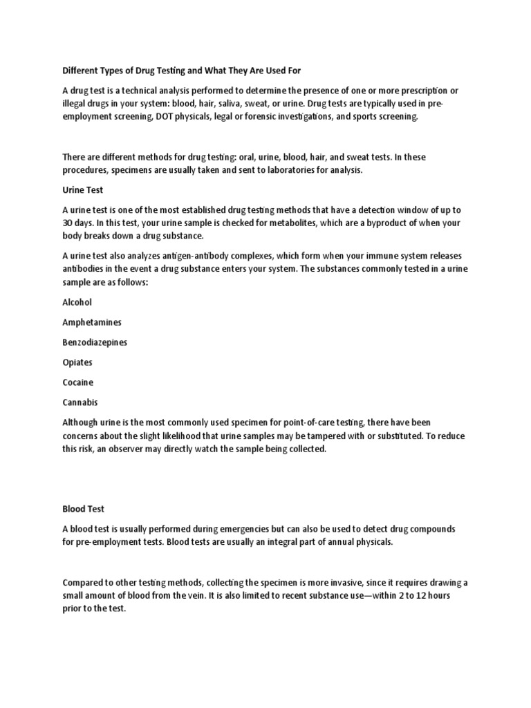 Different Types of Drug Testing and What They Are Used For | PDF | Drug ...