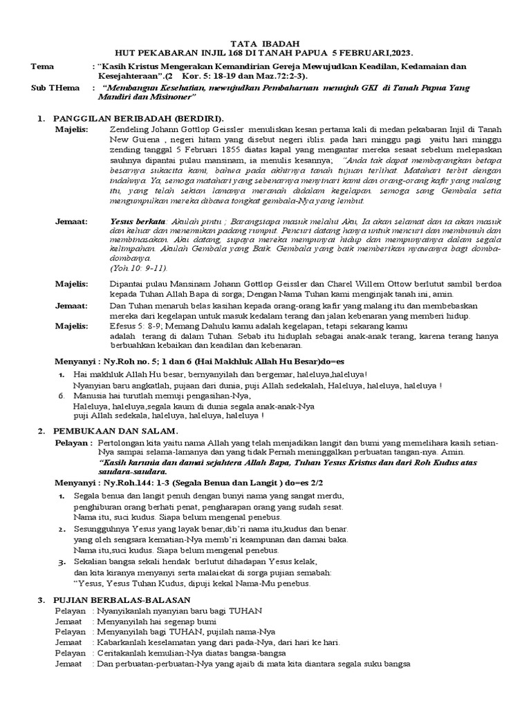 Tata Ibadah HUT PI 05 Februari 2023 | PDF