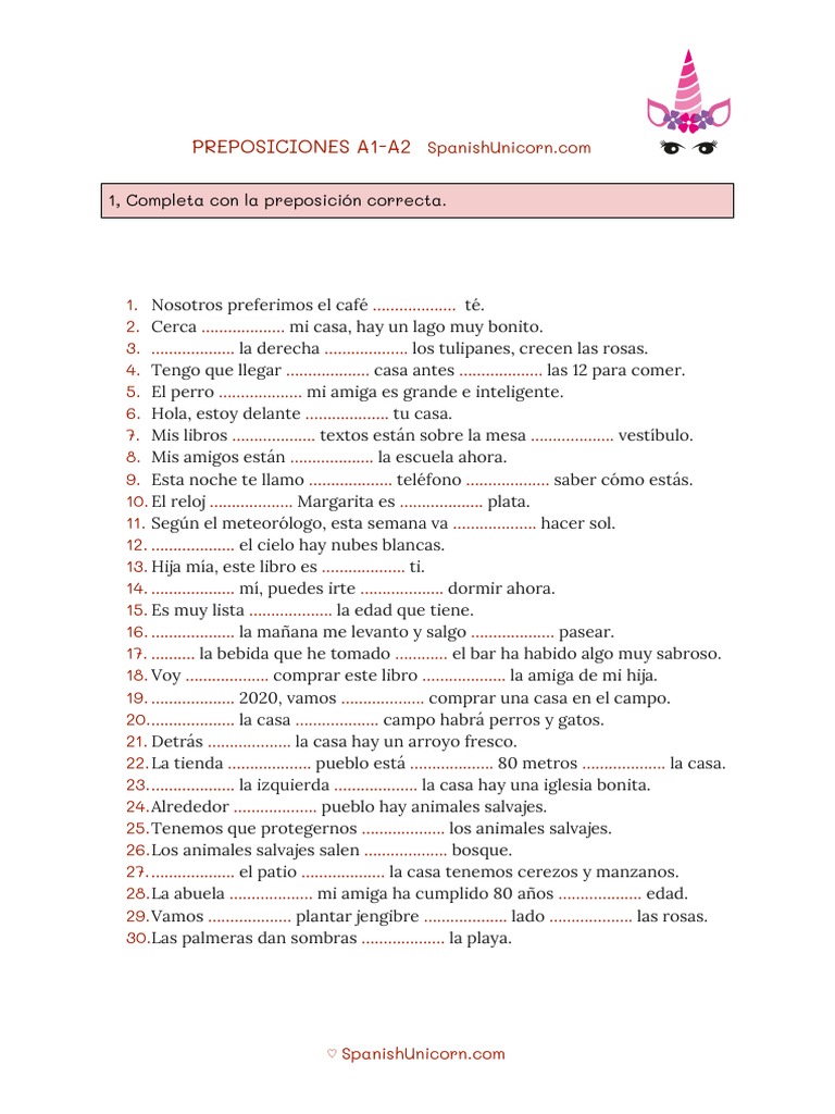 Preposiciones A1 2 | PDF