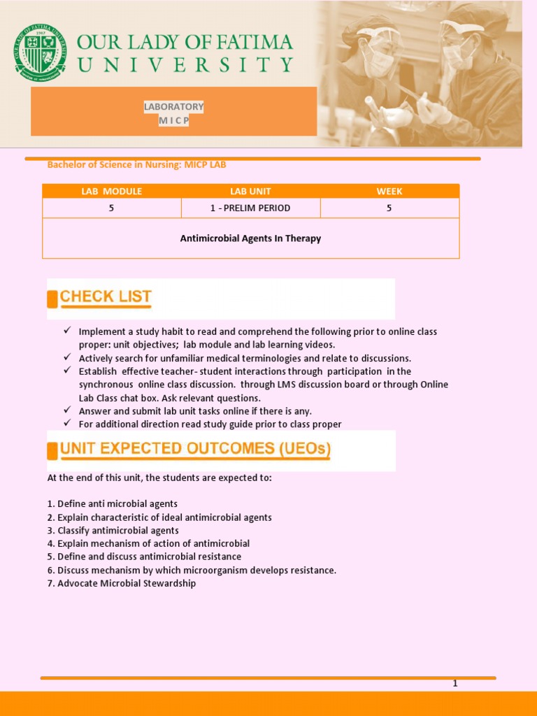 MICP LAB (WEEK - 5) Antimicrobial Agents in Therapydoc | PDF ...