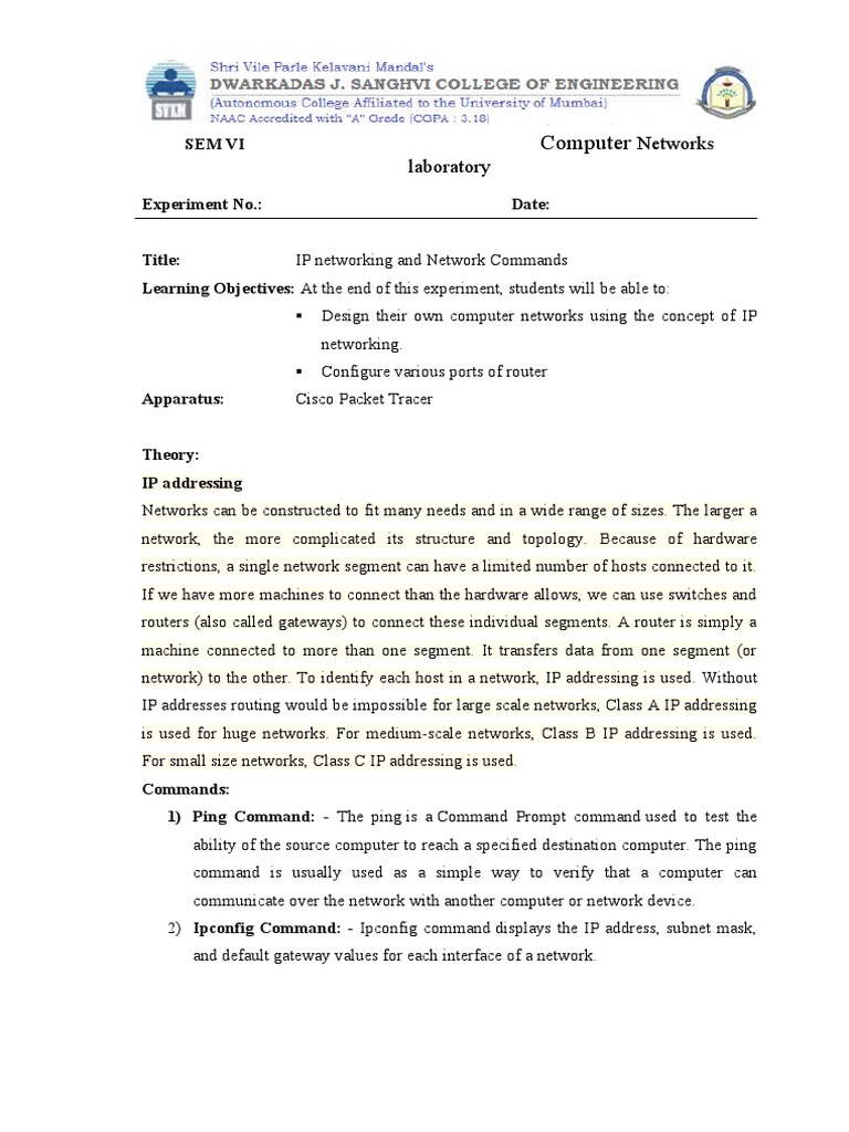 CN EXP2 Network Commands | PDF | Ip Address | Computer Network