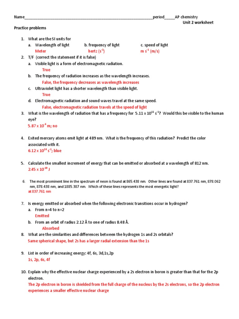8 - AP Chemistry Unit 2 Worksheet Practice Problems | PDF | Ion | Ionic ...
