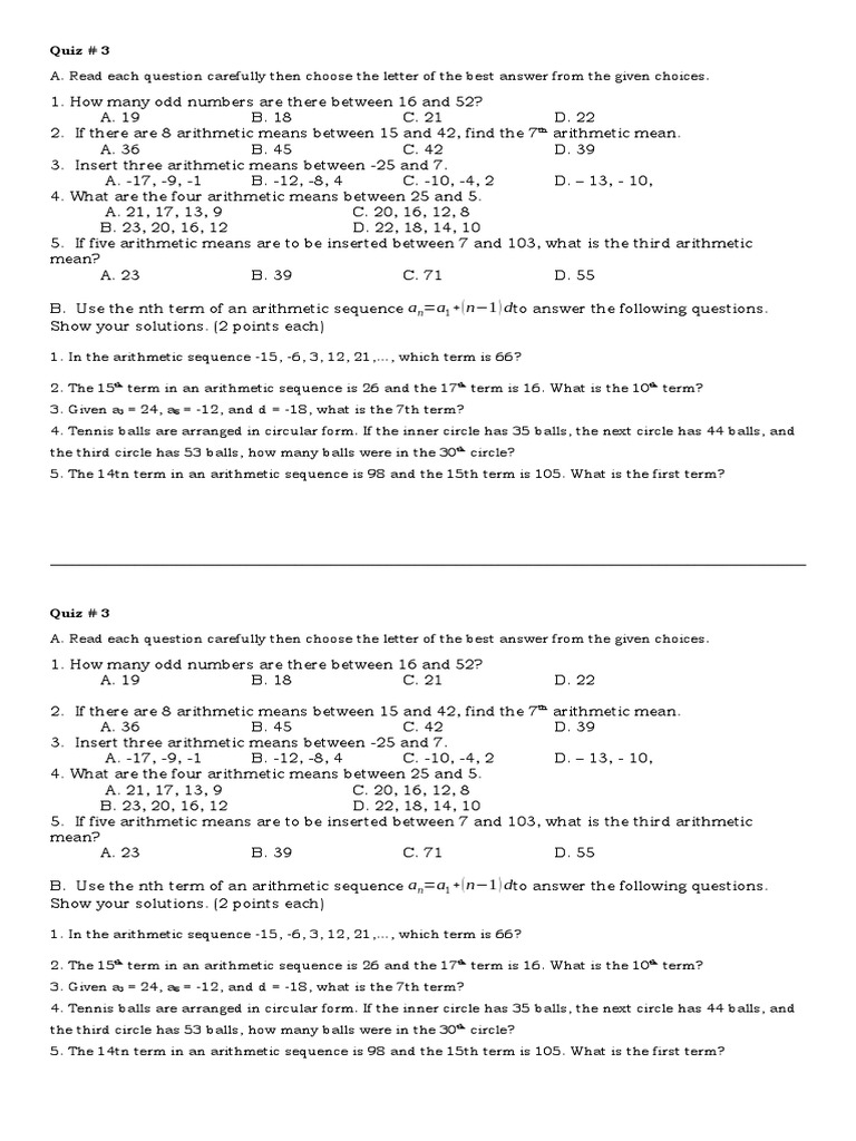Quiz # 3 | PDF | Mathematics | Arithmetic