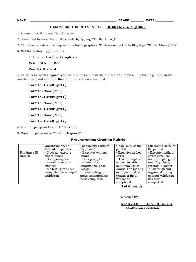 Hands On Exercise 10.1 Drawing A Square | PDF | Computer Programming ...