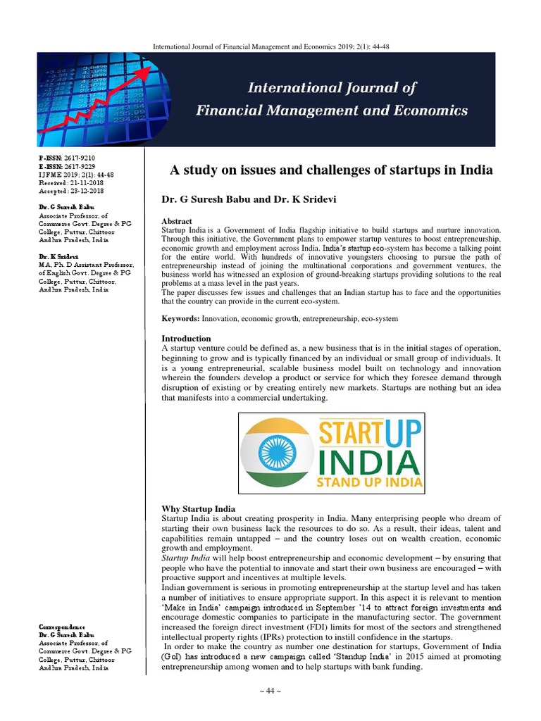 A Study On Issues and Challenges of Startups in India: Dr. G Suresh ...