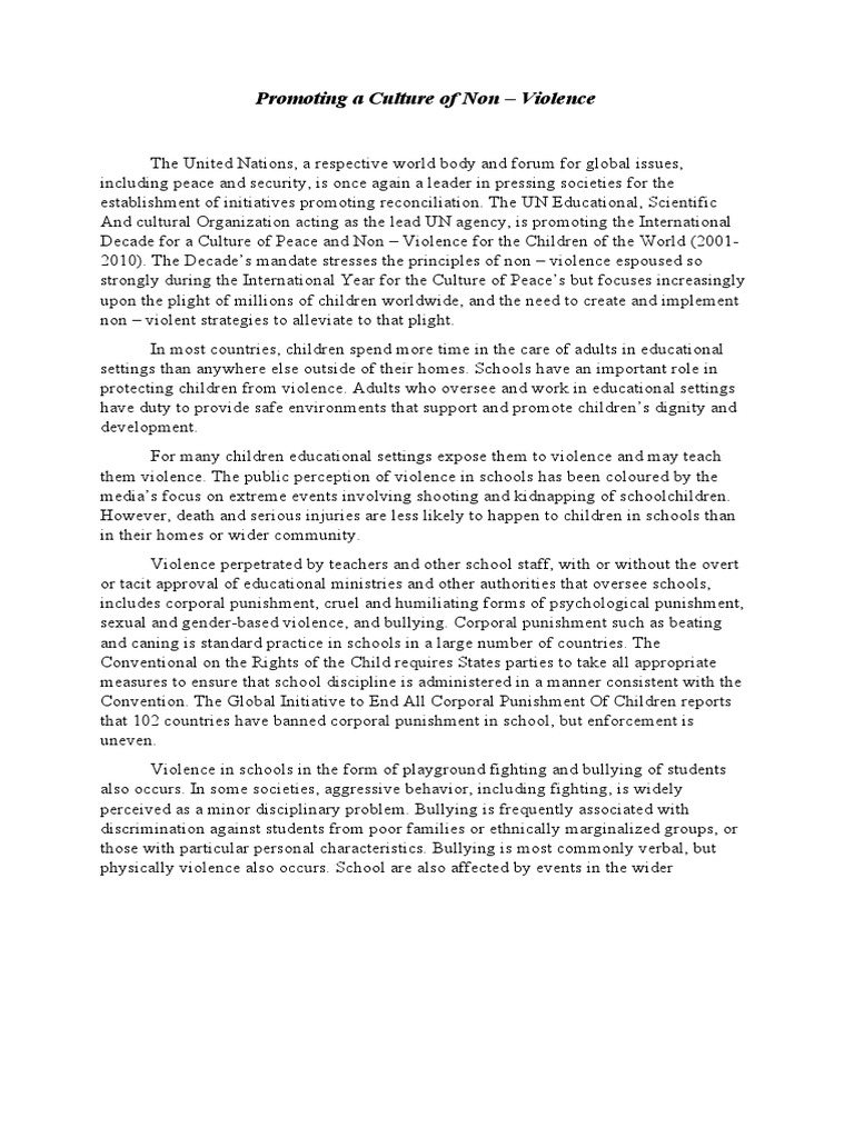 Promoting A Culture of Non-Violence | PDF | Violence | Social Institutions