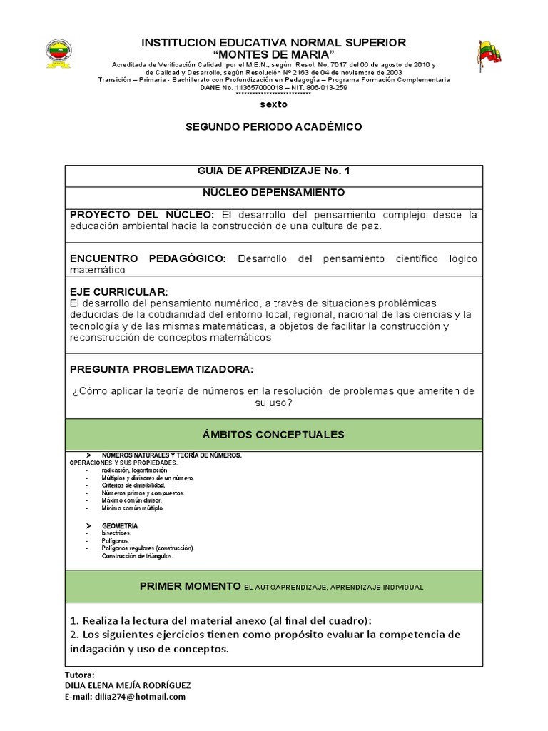 Guia 1 Matematicas 6 Pdf Matemáticas