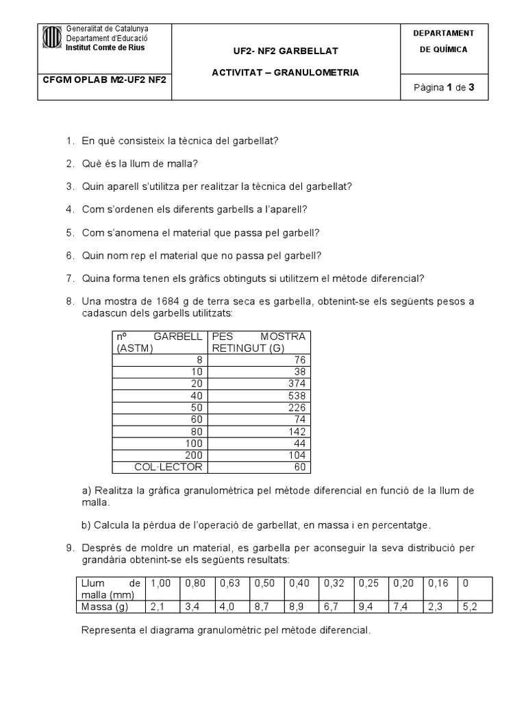M02oplab - Uf2 NF2 Activitat Granulometria 20-21 | PDF