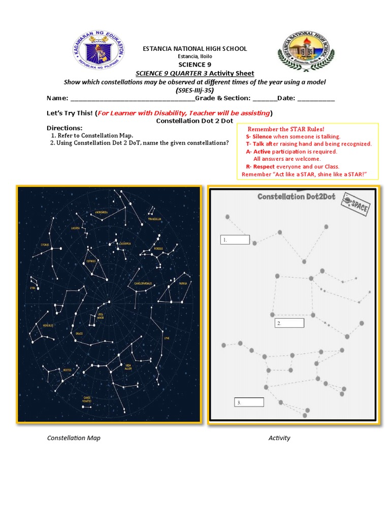Constellation Activity Worksheet | PDF | Astronomy | Sky Regions