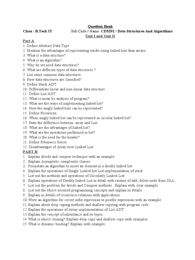 Data Structures & Algorithms Question Bank | PDF