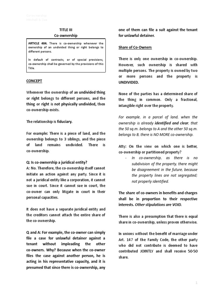 2 - Co-Ownership | PDF | Concurrent Estate | Assignment (Law)