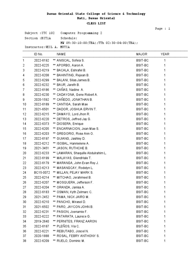 Itc 102 Sec A Computer Programming 2 Pdf