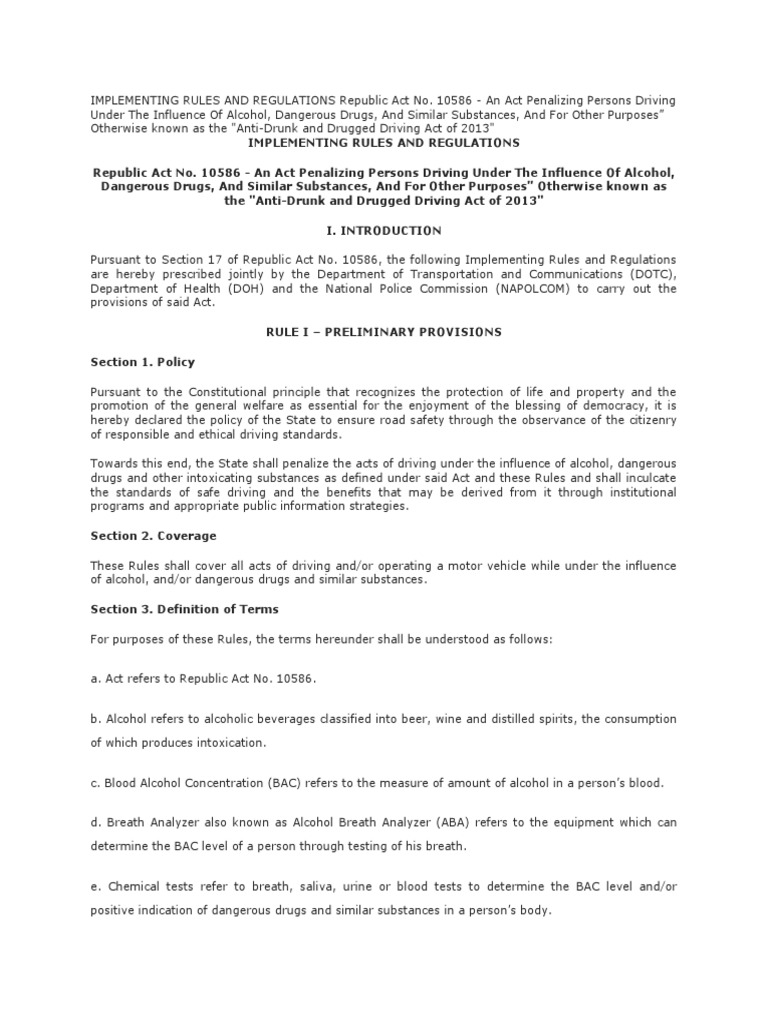 Implementing Rules of RA 10586 | PDF | Driving Under The Influence ...