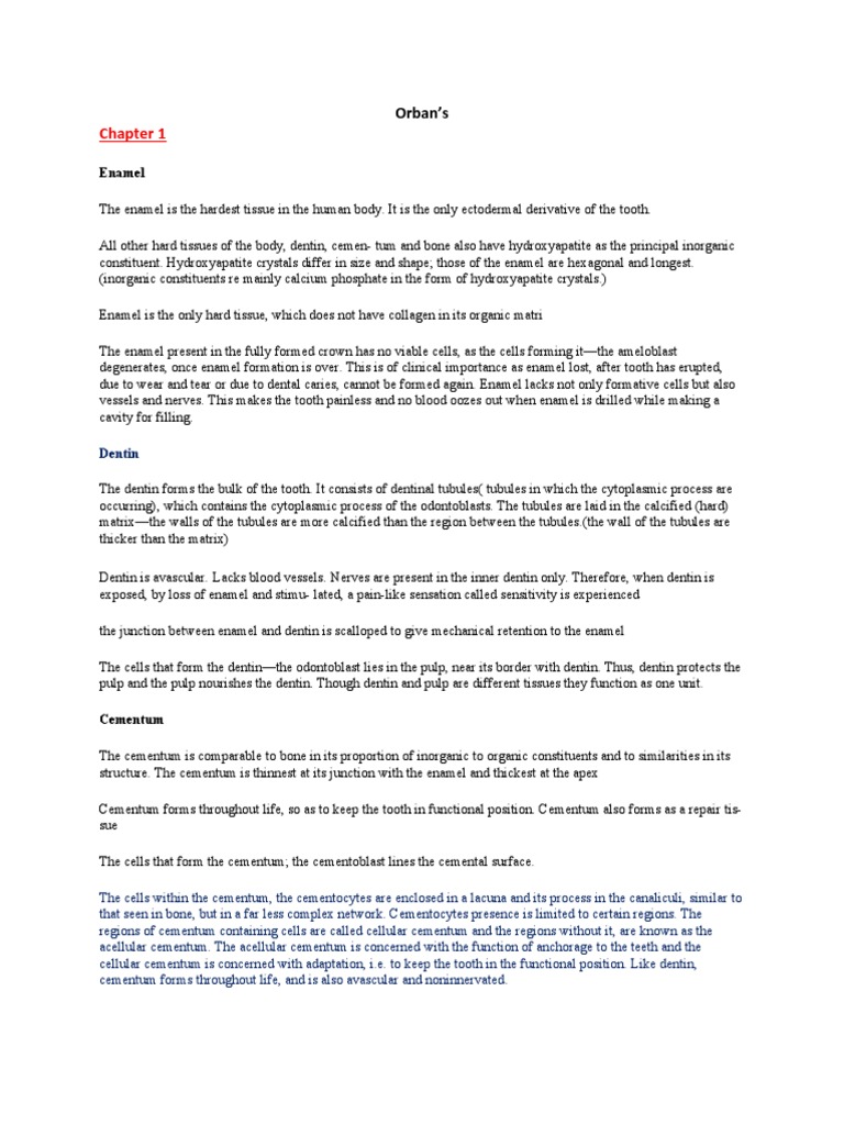 Orban Chapter 1 | PDF | Dentin | Tooth Enamel